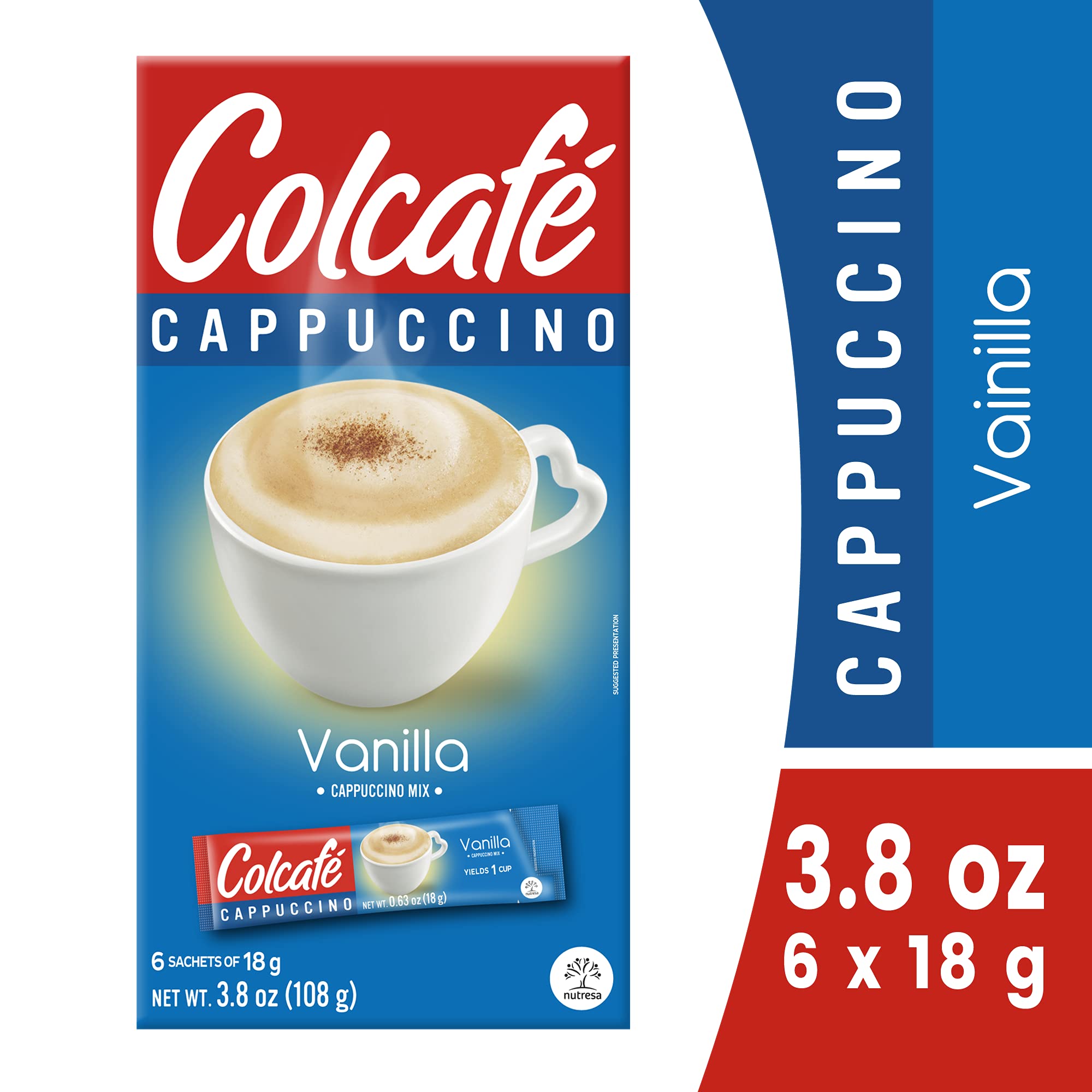 Colcafé French Vanilla Cappuccino Instant Mix | Convenient & Portable Packs | 100% Colombian Coffee | Make Hot or Cold | 6 Count (Pack of 2)