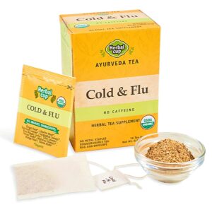 herbal cup ayurveda cold & flu tea, organic health & wellness, no caffeine herbal teas (16 count, pack of 1)