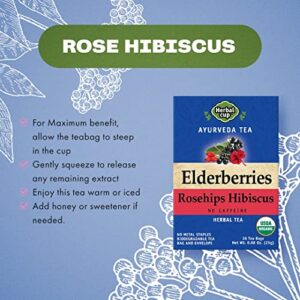 Herbal Cup Ayurveda Elderberries Tea, Organic Rosehips Hibiscus, No Caffeine Herbal Supplement (16 Count, Pack of 1)