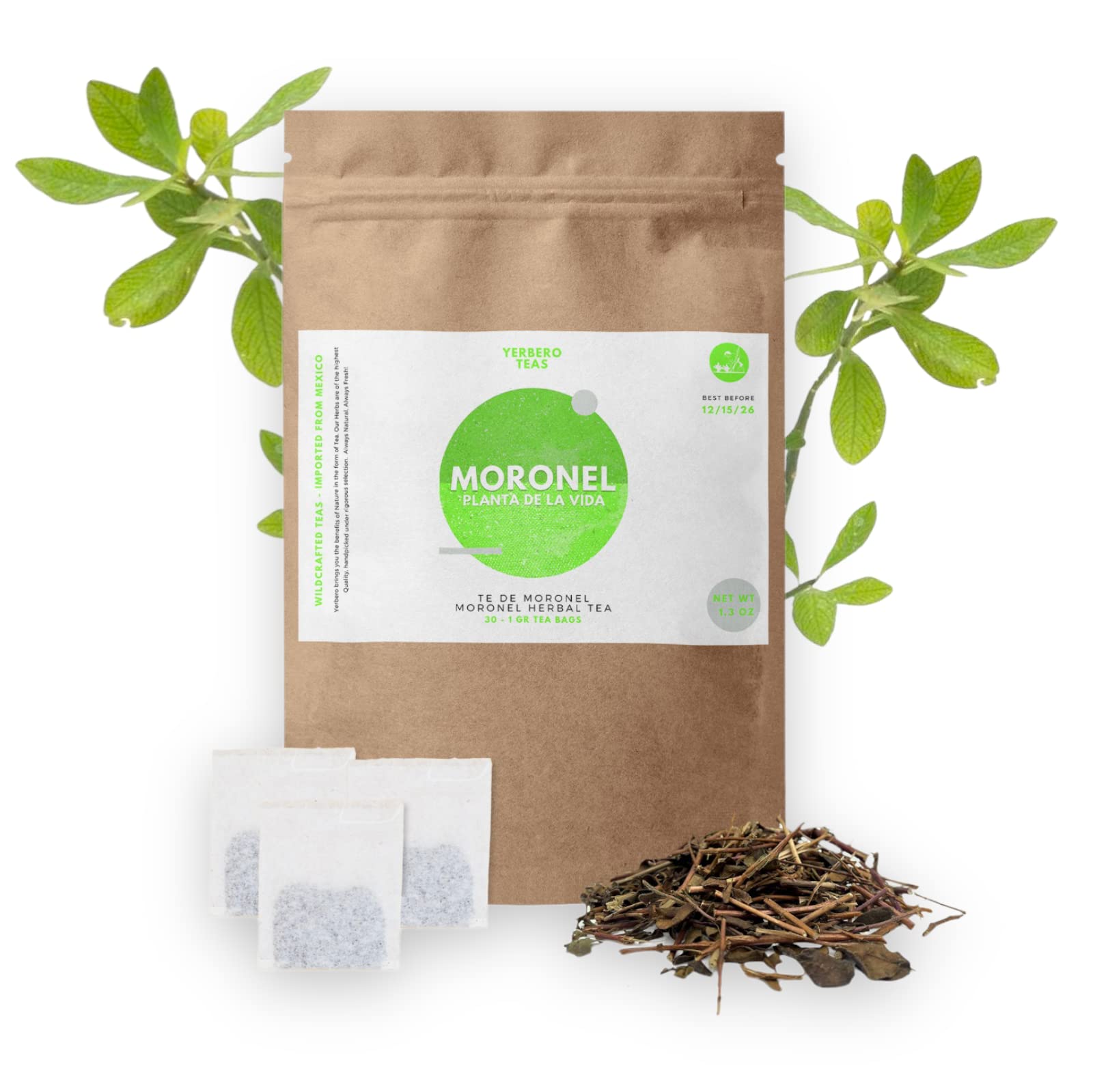 Yerbero - Moronel(Planta De La Vida) 30 Tea Bags 1gr (0.03oz) - Net WT 30gr (1.3oz) | Stand Up Resealable Bag | Crafted By Nature100% All Natural, non-GMO, Gluten-free.