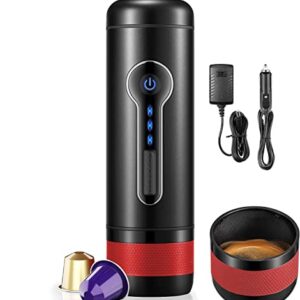 CONQUECO Portable Coffee Maker: 12V Travel Espresso Machine, 15 Bar Pressure Rechargeable Battery Heating Water for Camping, Driving, Home and Office