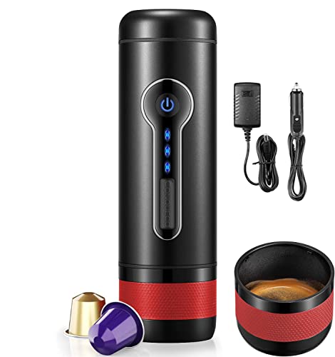 CONQUECO Portable Coffee Maker: 12V Travel Espresso Machine, 15 Bar Pressure Rechargeable Battery Heating Water for Camping, Driving, Home and Office