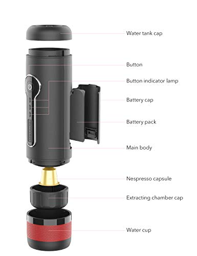 CONQUECO Portable Coffee Maker: 12V Travel Espresso Machine, 15 Bar Pressure Rechargeable Battery Heating Water for Camping, Driving, Home and Office