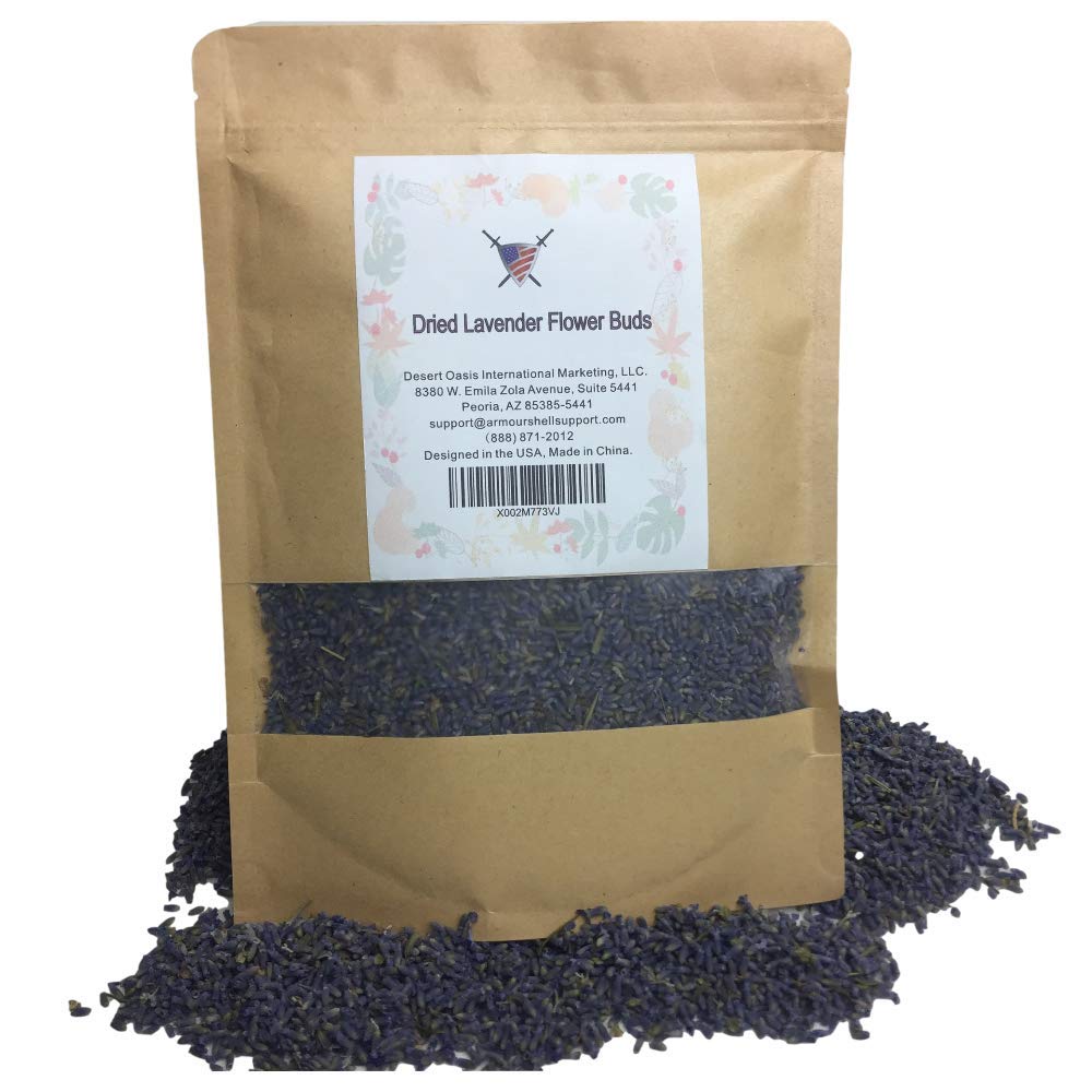 Organic Dried Lavender Flower Buds - 4 oz Edible Flowers To Be Added To Tea and Food. Enjoy Premium Quality Product From Armour Shell. (1 Pack)