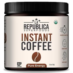 la republica organic instant coffee (35 servings), rich medium roast coffee with toasted caramel notes, small batch 100% fair trade arabica coffee, usa made