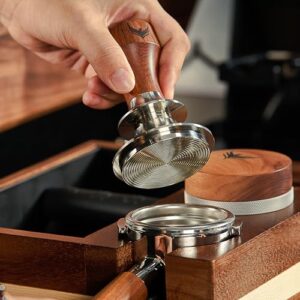 54mm Espresso Tamper for Breville Espresso Machines KNODOS Adjustable Depth and Spring Loaded Design Wooden 30lb Calibrated Coffee Tamper (53.3mm)