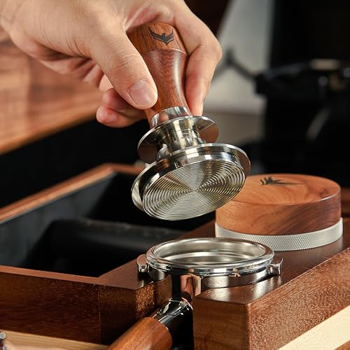 54mm Espresso Tamper for Breville Espresso Machines KNODOS Adjustable Depth and Spring Loaded Design Wooden 30lb Calibrated Coffee Tamper (53.3mm)