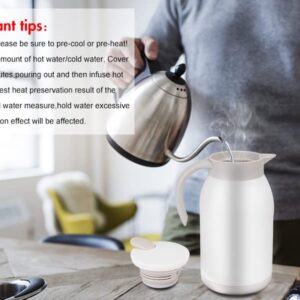 Stainless Steel Thermal Coffee Carafe Dispenser, Unbreakable Double Wall Vacuum Thermos Flask Large Capacity 40oz 1.2L Water Tea Pot Beverage Pitcher for Easter Party(White)