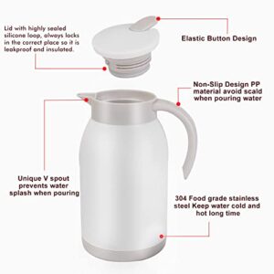 Stainless Steel Thermal Coffee Carafe Dispenser, Unbreakable Double Wall Vacuum Thermos Flask Large Capacity 40oz 1.2L Water Tea Pot Beverage Pitcher for Easter Party(White)