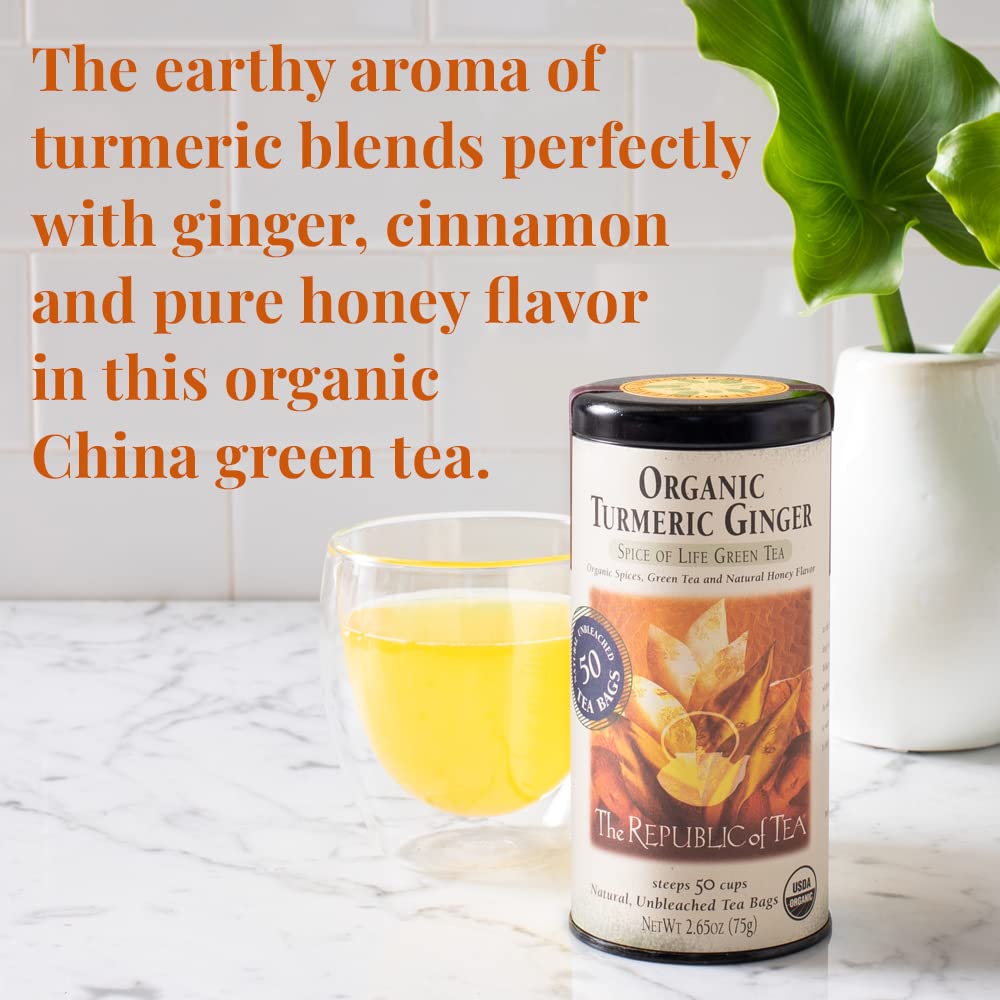 The Republic of Tea — Organic Turmeric Ginger Green Tea Refill, 50 Tea Bags, Naturally Caffeinated