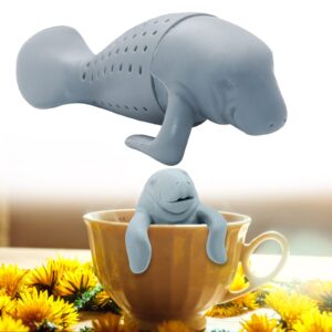 manatee tea strainer, silicone tea infuser, cute loose leaf tea steeper set for a mug or a cup, gift for tea lovers, 1 loose leaf tea strainer