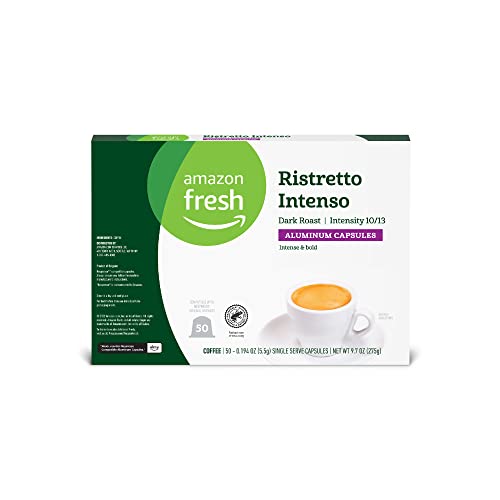 Amazon Fresh Ristretto Intenso Dark Roast Aluminum Capsules, Compatible with Nespresso Original Brewers, Intensity 10/13, 50 Count (5 Packs of 10)