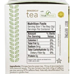 Brassica Tea Decaf Sencha Green Tea with truebroc, 16 Tea Bags