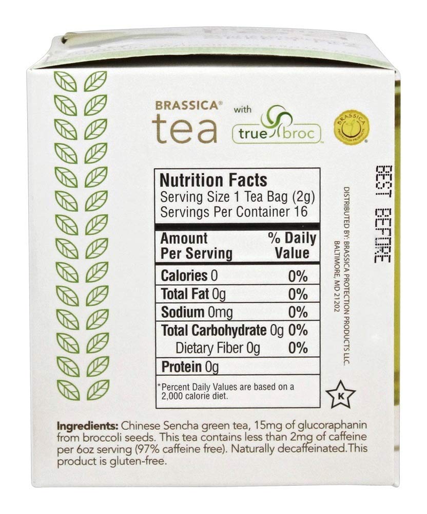 Brassica Tea Decaf Sencha Green Tea with truebroc, 16 Tea Bags