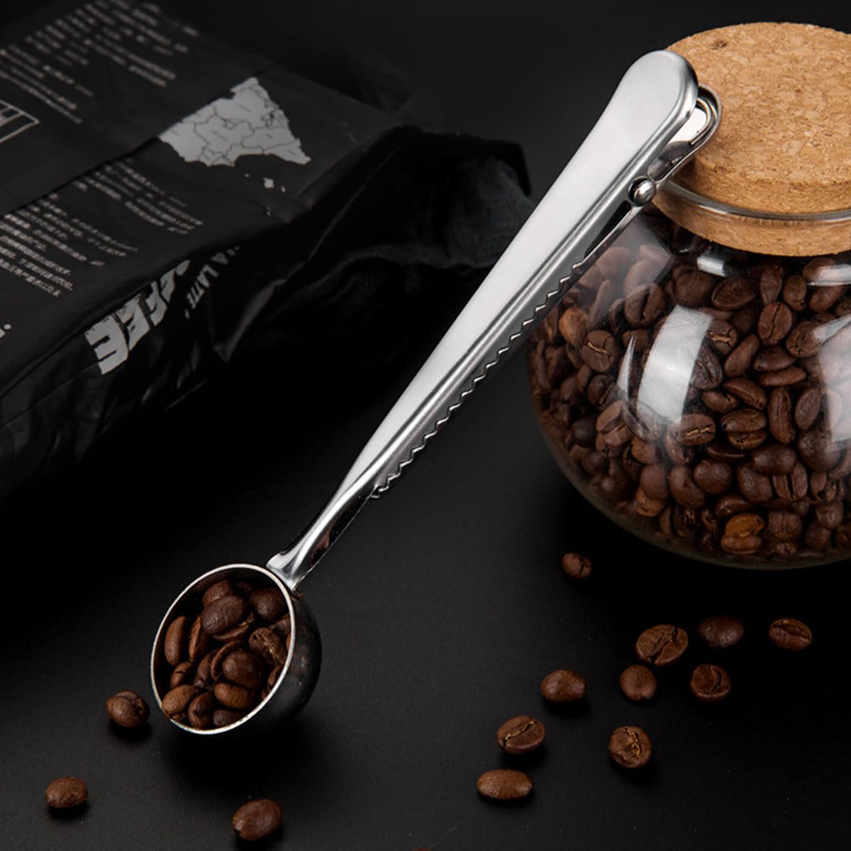 Coffee Scoop Clip Stainless Steel Tablespoon Coffee Spoon With long handle Multifunction Sealing Bag Clip For Tea, Coffee, Protein Powder, Instant Drinks, Kitchen Tools