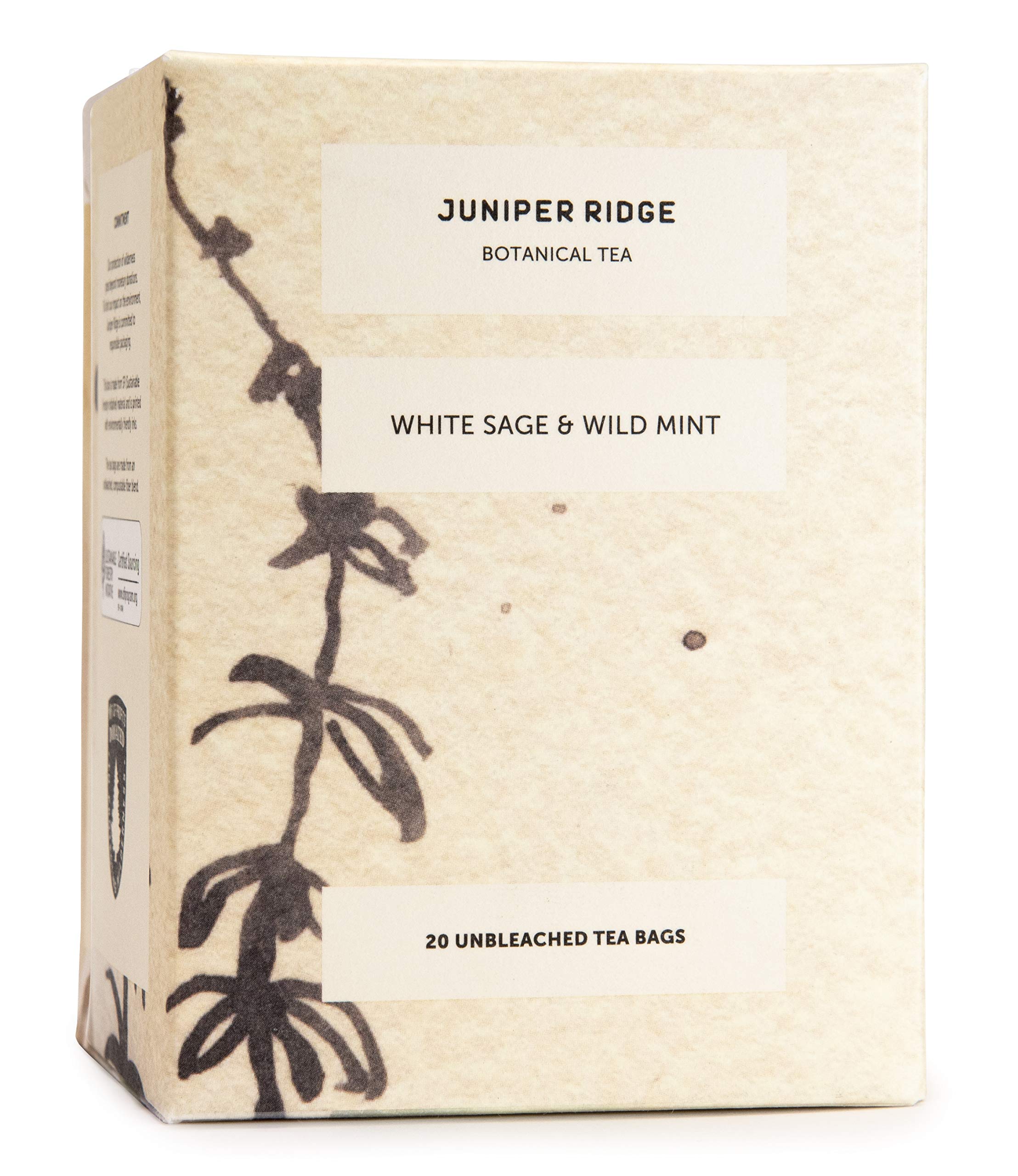 Juniper Ridge White Sage & Wild Mint Botanical Tea - Earthy, Herbal, & Bright Mint Notes - Vegan, Caffeine Free & Gluten Free - 20 Unbleached Teabags