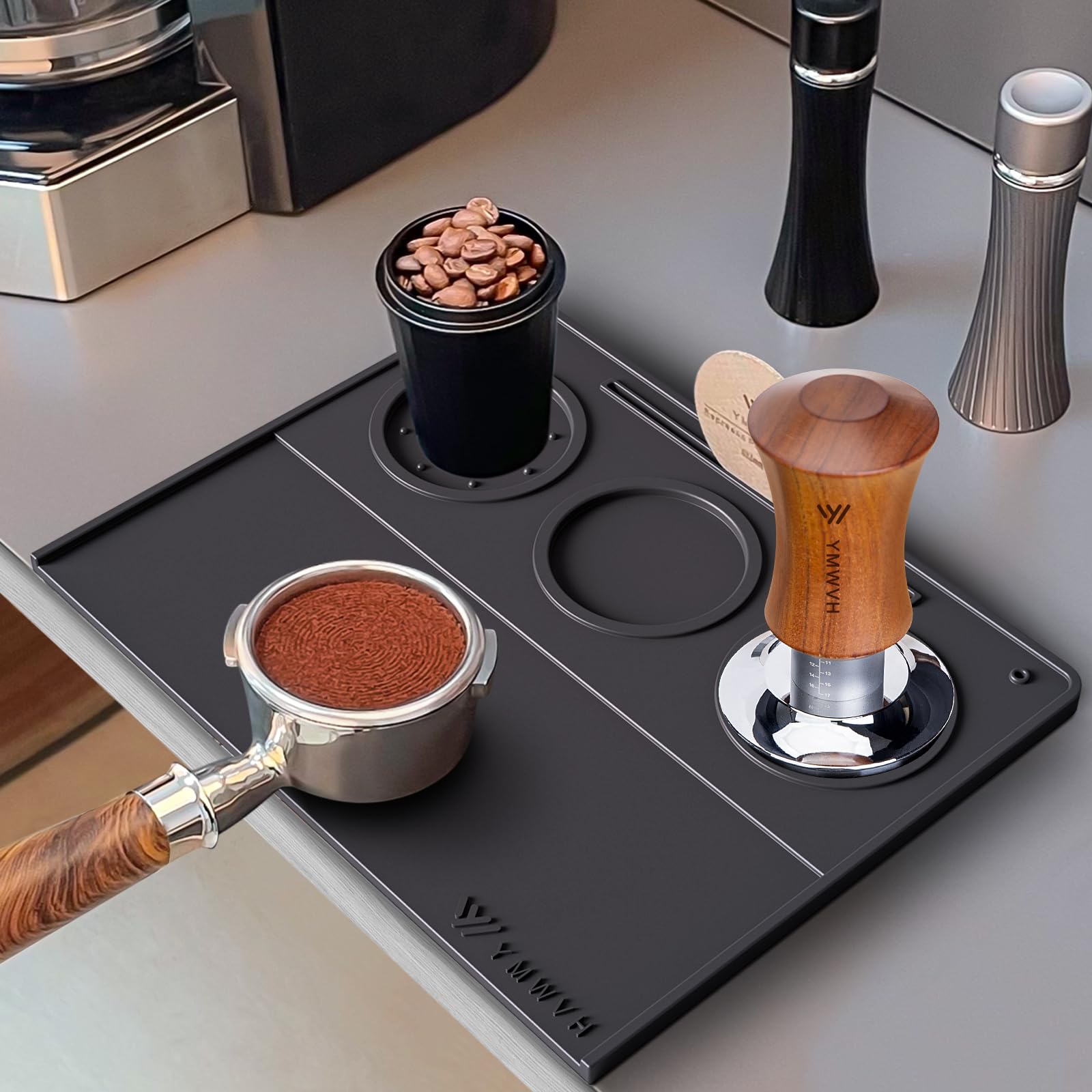 Espresso Tamping Mat, YMWVH Silicone Coffee Tamper Mat, Food Grade & Non-Slip Espresso Tamping Station Espresso Accessory, 9.84inch x 7.87inch