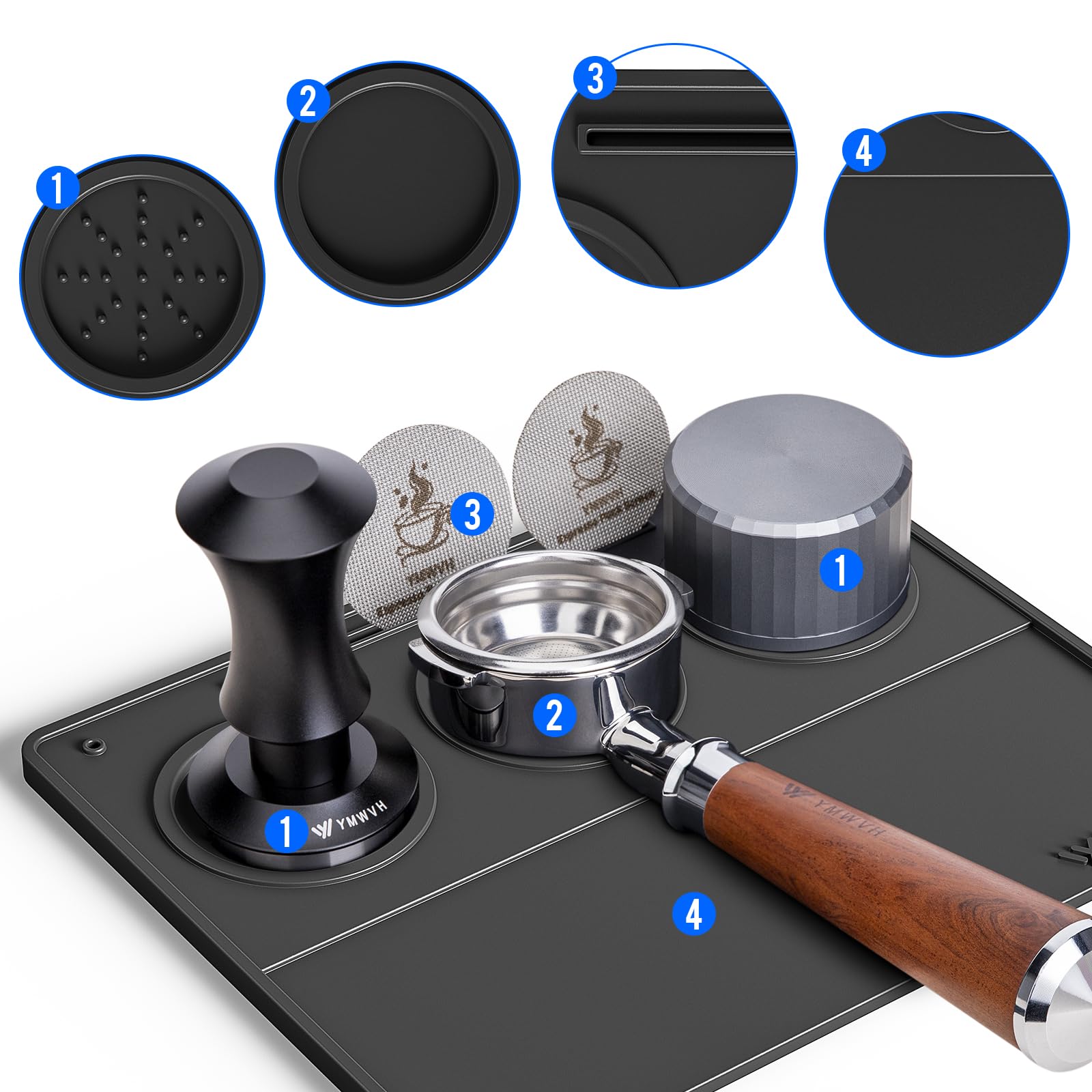 Espresso Tamping Mat, YMWVH Silicone Coffee Tamper Mat, Food Grade & Non-Slip Espresso Tamping Station Espresso Accessory, 9.84inch x 7.87inch