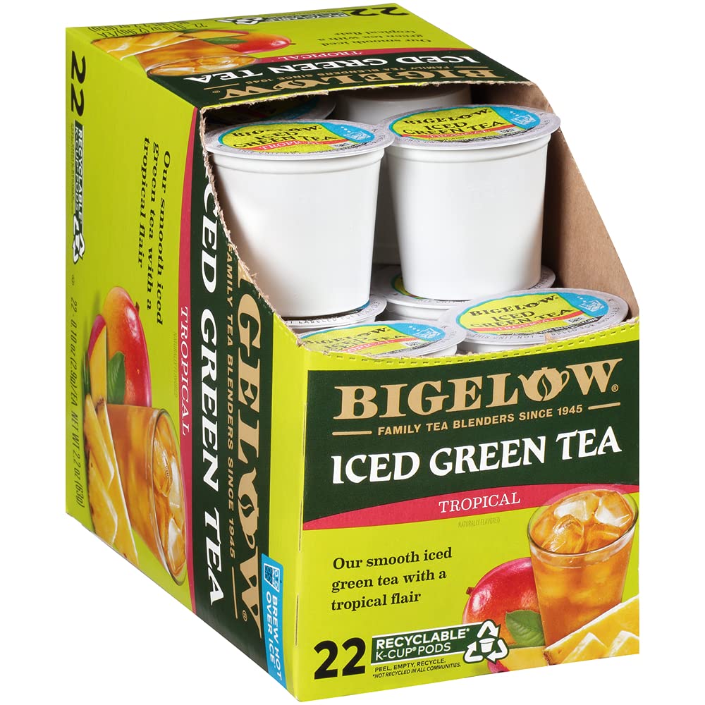 Bigelow Tropical Iced Green Tea, K-Cup, 0.10 oz, 22/Box