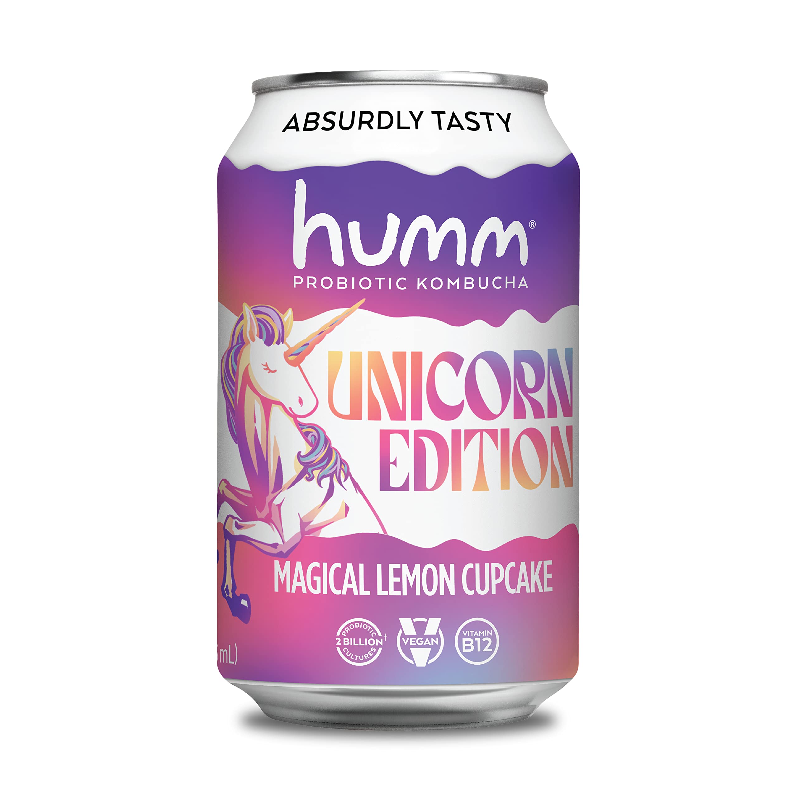 Humm Kombucha Magical Lemon Cupcake, Unicorn Edition - Organic, Vegan & GMO-Free (6 Pack)