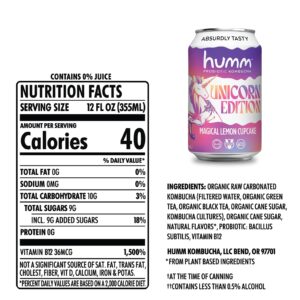 Humm Kombucha Magical Lemon Cupcake, Unicorn Edition - Organic, Vegan & GMO-Free (6 Pack)