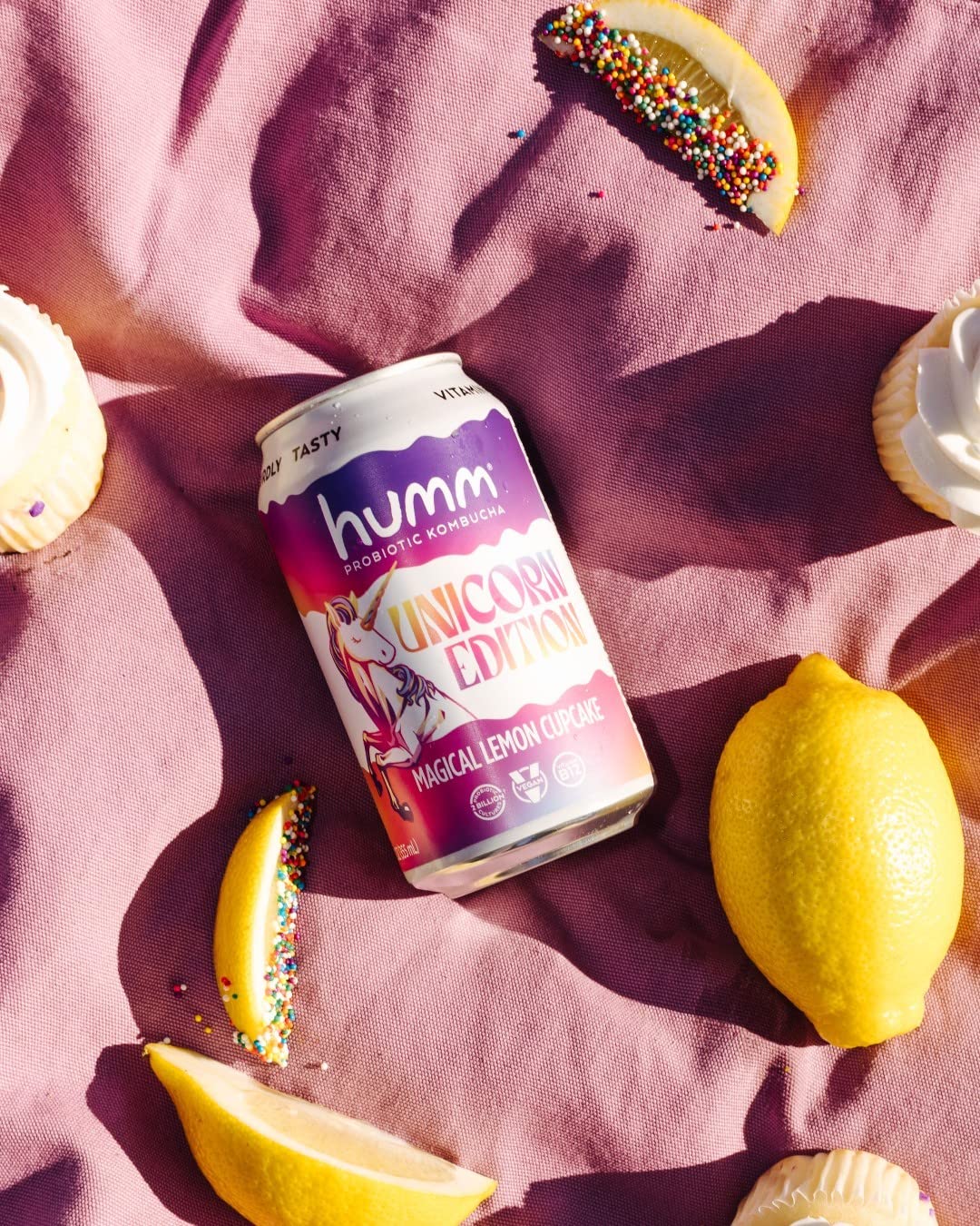 Humm Kombucha Magical Lemon Cupcake, Unicorn Edition - Organic, Vegan & GMO-Free (6 Pack)