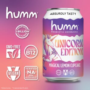 Humm Kombucha Magical Lemon Cupcake, Unicorn Edition - Organic, Vegan & GMO-Free (6 Pack)