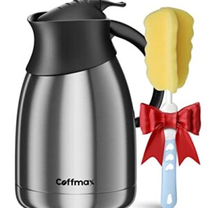 Thermal Insulated Coffee Carafe Pitcher 51 Oz - Vacuum Double Walled Stainless Steel Thermos Butler – Hot Chocolate Coffee Water Tea Beverage Server With Brush by Coffmax