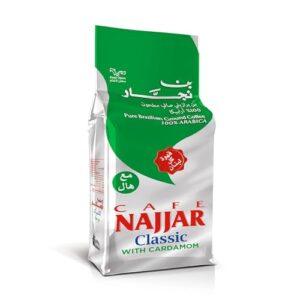 café najjar, turkish coffee with cardamom, 200 gr, 100% arabica coffee beans, ground coffee, dark roast, lebanese coffee, arabic coffee, coffee beverages, works with turkish coffee machine.