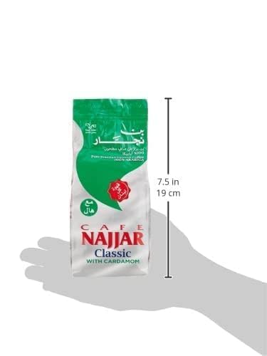 Café Najjar, Turkish Coffee with Cardamom, 200 Gr, 100% Arabica Coffee Beans, Ground Coffee, Dark Roast, Lebanese Coffee, Arabic Coffee, Coffee Beverages, Works with Turkish Coffee Machine.