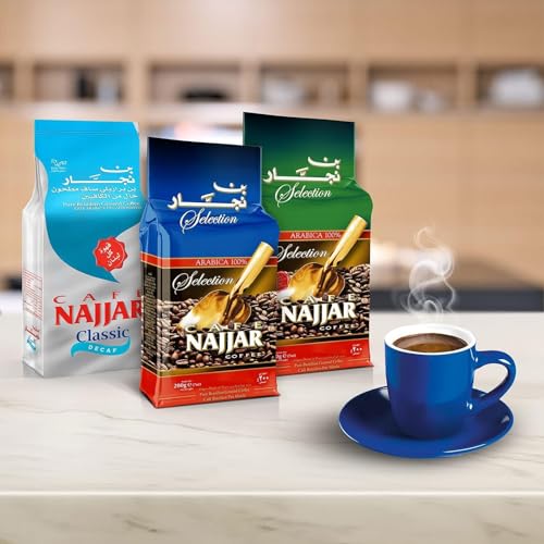 Café Najjar, Turkish Coffee with Cardamom, 200 Gr, 100% Arabica Coffee Beans, Ground Coffee, Dark Roast, Lebanese Coffee, Arabic Coffee, Coffee Beverages, Works with Turkish Coffee Machine.