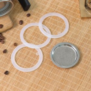 Sivaphe 6 Cups Stovetop Espresso Coffee Maker Replacement Parts Stainless Steel Moka Pot, 1 Filter and 3 Silicone Gasket Seals