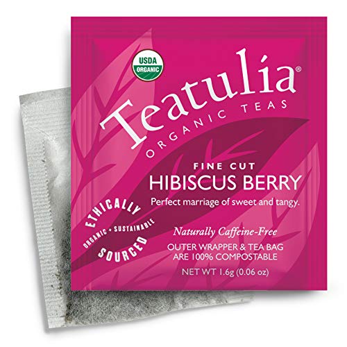 Teatulia Organic Hibiscus Berry Tea Bags (50 Wrapped Tea Bags) | 100% Compostable | Sustainably Grown In Egypt | Hibiscus & Rose Hips