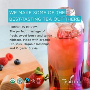 Teatulia Organic Hibiscus Berry Tea Bags (50 Wrapped Tea Bags) | 100% Compostable | Sustainably Grown In Egypt | Hibiscus & Rose Hips