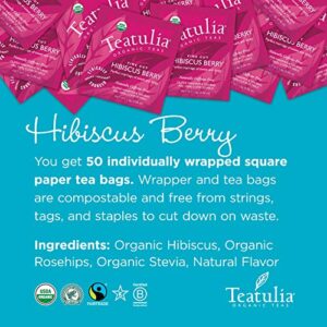 Teatulia Organic Hibiscus Berry Tea Bags (50 Wrapped Tea Bags) | 100% Compostable | Sustainably Grown In Egypt | Hibiscus & Rose Hips