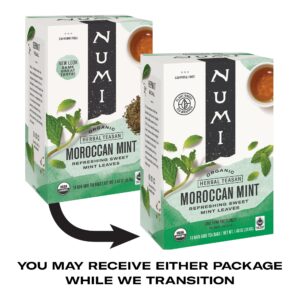 Numi Organic Moroccan Mint Tea, 18 Tea Bags, Refreshing Nana Mint, Caffeine Free Herbal Tea