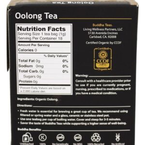 Buddha Teas Organic Oolong Tea Tea - OU Kosher, USDA Organic, CCOF Organic, 18 Bleach-Free Tea Bag