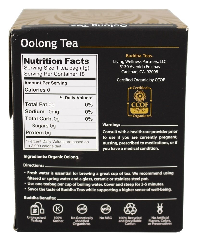 Buddha Teas Organic Oolong Tea Tea - OU Kosher, USDA Organic, CCOF Organic, 18 Bleach-Free Tea Bag