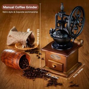 Manual Coffee Grinde, Vintage Style Wooden Hand Coffee Grinder/Antique Cast Ceramic Roller Classic French Press Coffee Mill/Hand Crank Coffee Grinders With Brush&Spoon