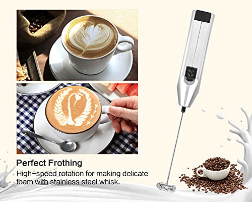 YHT Milk Frother Handheld, Electric Battery Operated Coffee Whisk, Stainless Steel Drink Frappe Mixer, Original Foam Maker, Mini Low Noise Blender for Cappuccino Hot Chocolate Matcha Latte