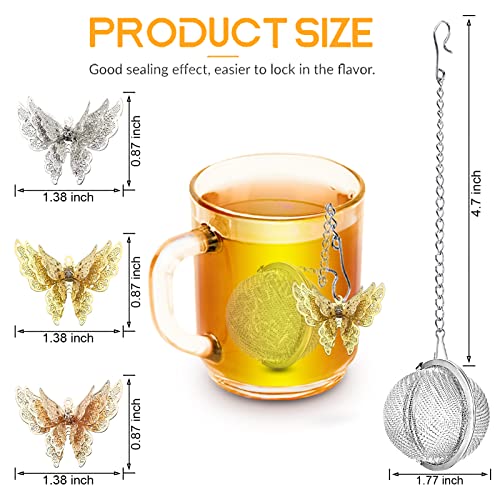 TeaSanavie Loose Tea Steeper 3 Sets Tea Ball Infusers for Loose Tea, Tea Leaf Infuser 3D Butterfly Pendant Tea Diffusers for Loose Tea Stainless Steel Tea Infuser with Charm Tea Holder