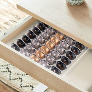 Sumerflos Clear Coffee Pod Holder Storage Tray 15.75" L x 12.6" W for Vertuoline Capsule, Drawer Insert Organizer Holds 50 Pods Counter Organizer of Kitchen, Home, Office