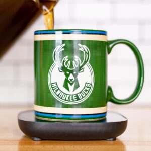 uncanny brands nba milwaukee bucks logo mug warmer with mug – keeps your favorite beverage warm - auto shut on/off