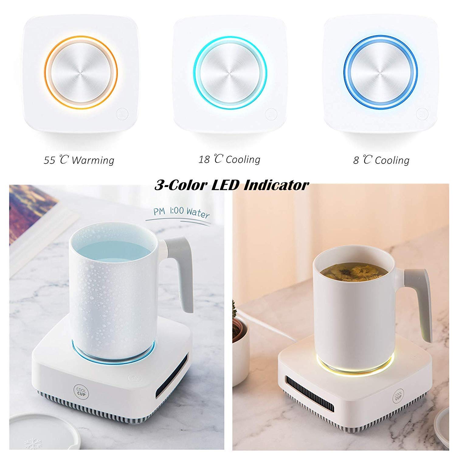 Fnoko Coffee Warmer Cup Cooler Desktop 2in1, Coffee Tea Drinks Mug Warmer or Cooler Desktop, 31℉ - 46℉ Heating and Cooling Beverage Plate For Water,Milk,Beer,Cocoa