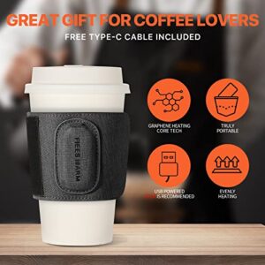 Coffee and Drinks Heated Sleeve Reusable Coffee Warmer with Portable USB Fast Charging Heats Cups, a Drink Holder with an Adjustable Sleeve, Type C USB Cable Included (Black)