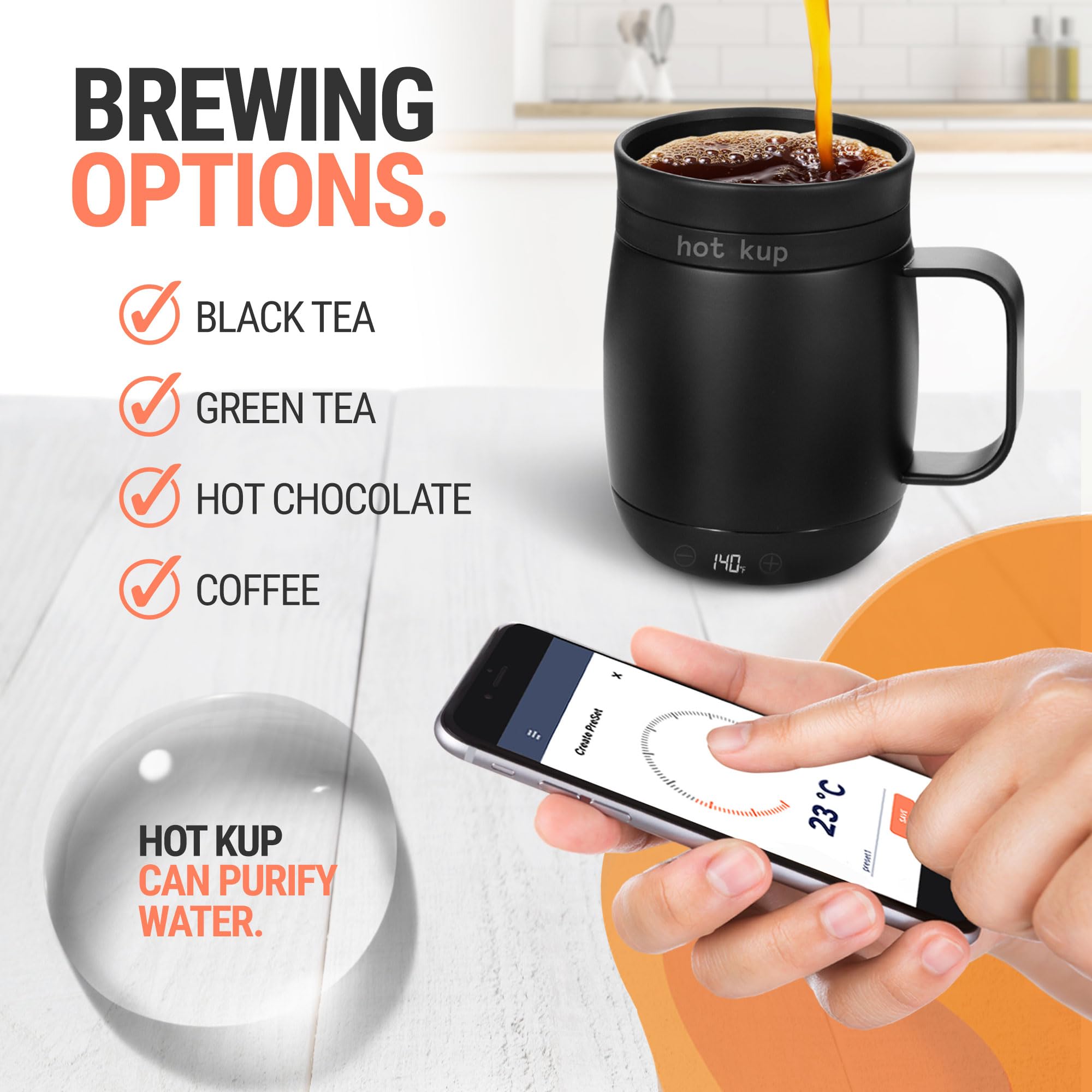 HOT KUP Heated Coffee Mug 14oz Temperature Controlled Smart Cup Black