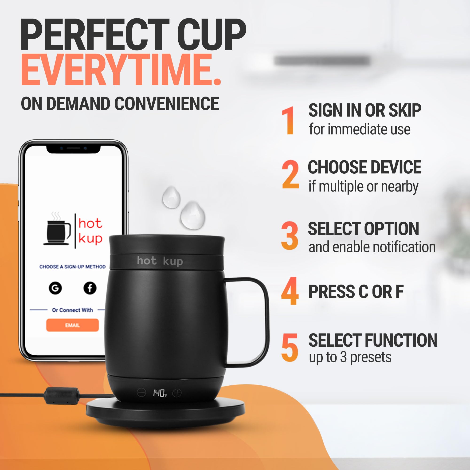 HOT KUP Heated Coffee Mug 14oz Temperature Controlled Smart Cup Black