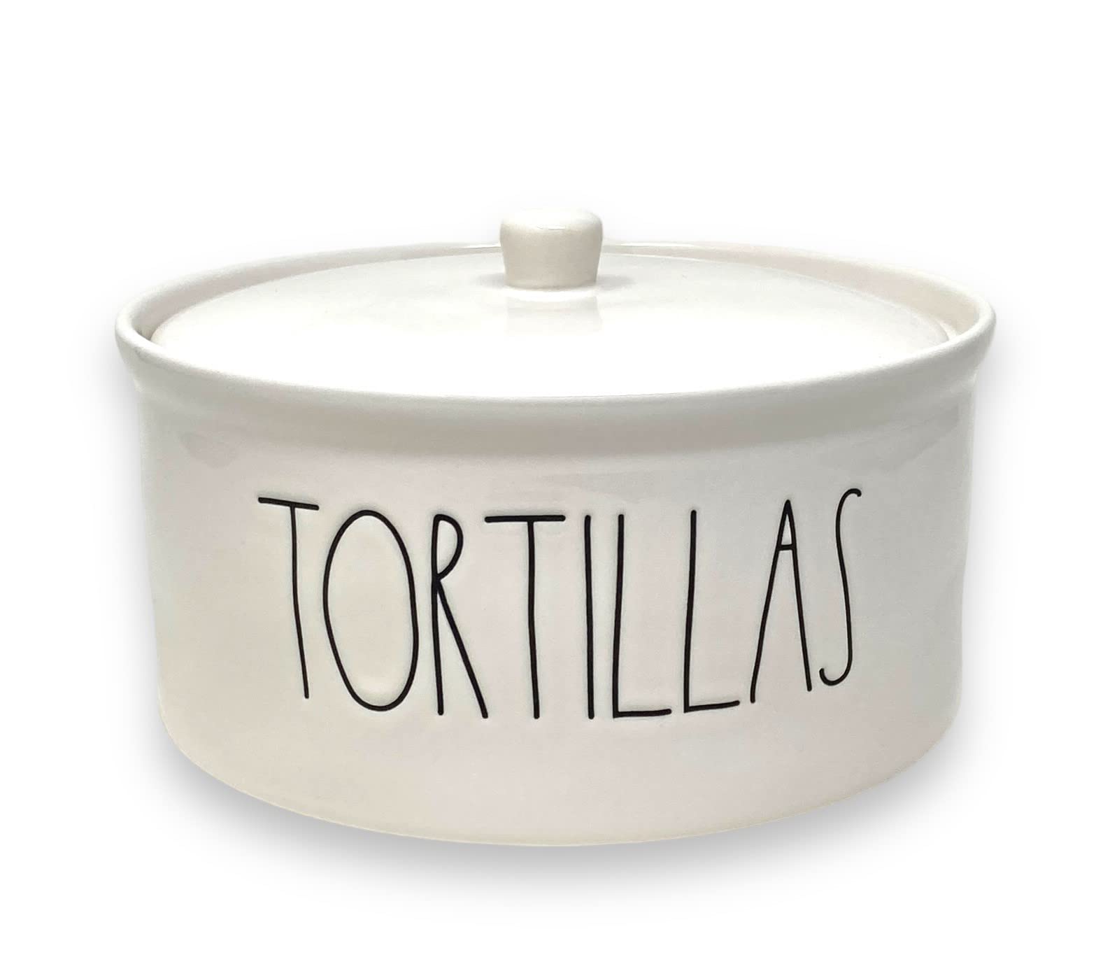 Rae Dunn TORTILLAS Warmer - Ceramic - Dishwasher and Microwave safe - 8 in diameter / 4 in tall