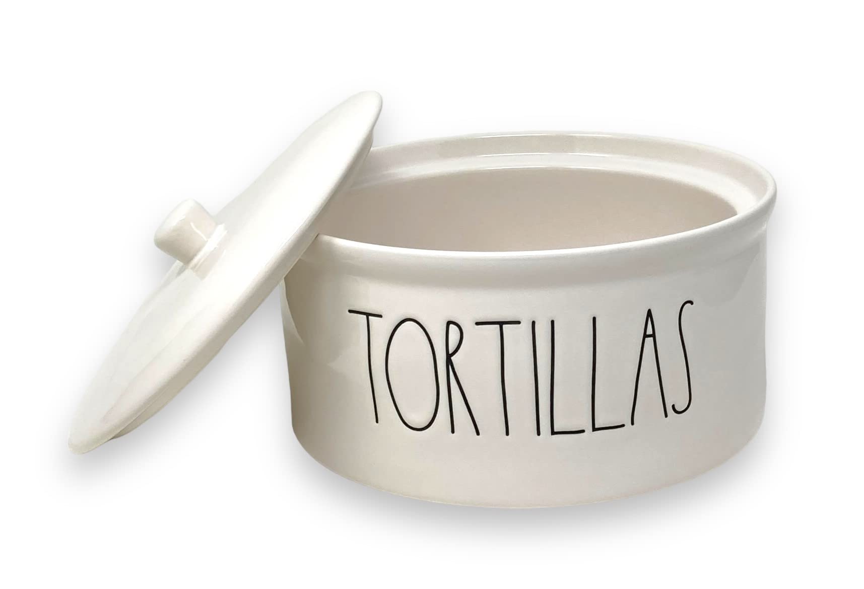 Rae Dunn TORTILLAS Warmer - Ceramic - Dishwasher and Microwave safe - 8 in diameter / 4 in tall