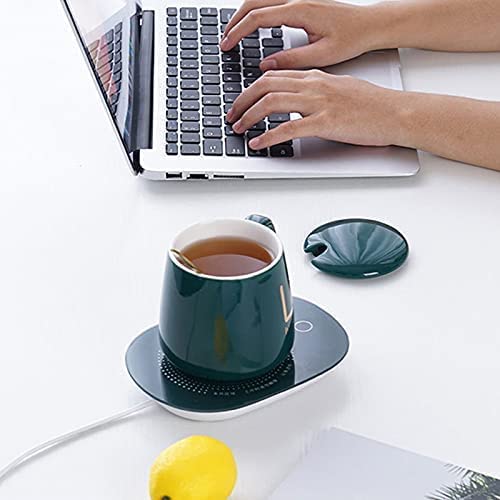 PUPZY Smart Coffee Set Auto On/Off Gravity-Induction Mug Office Desk Use, Candle Wax Cup Warmer Heating Plate (Up to 131F/55C), 14oz